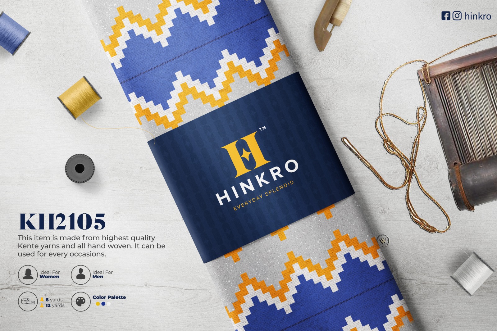 Blue, Gold and Ash with silver shimmering kente - Hinkro Kente